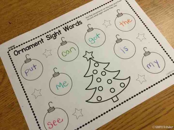 Free Sight Word Ornament Center Recording Sheet