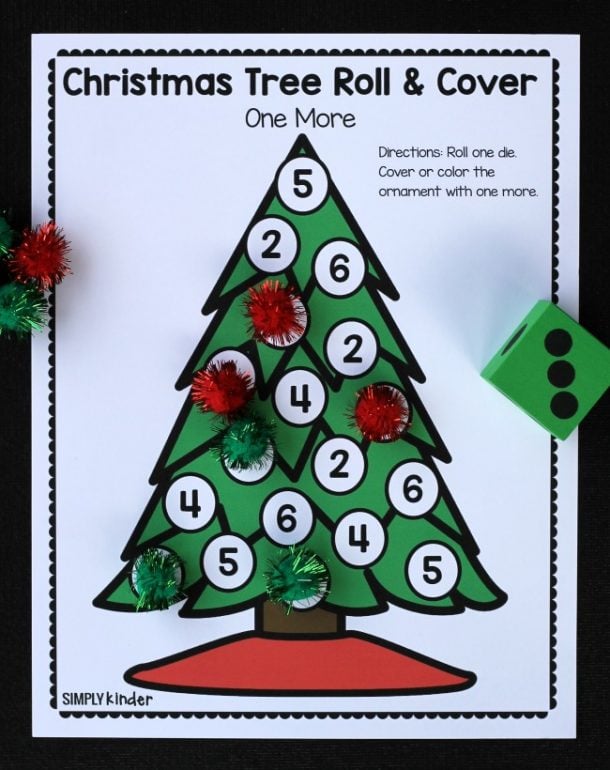Christmas Tree Roll & Cover Christmas Math Games - Simply Kinder