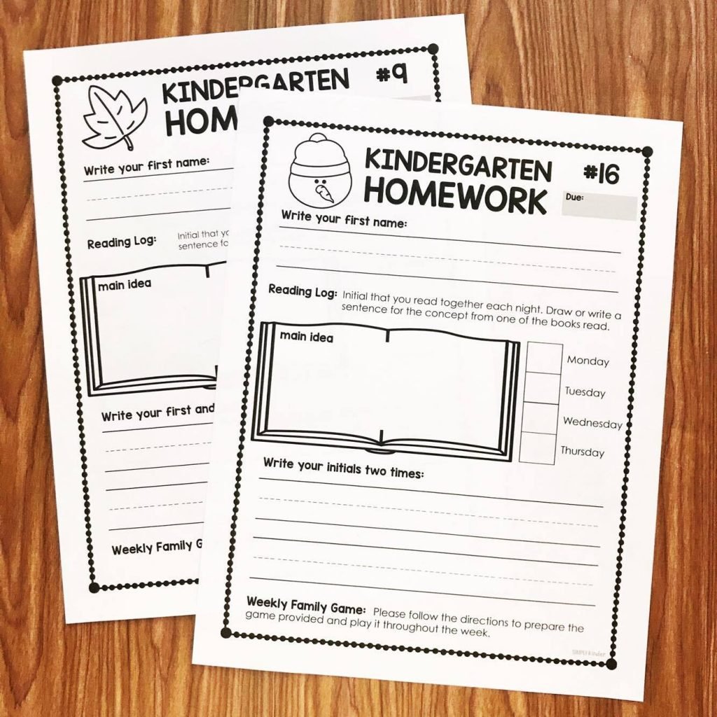 Second Quarter Kindergarten Homework - Simply Kinder