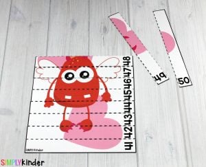 Valentine Monster Counting Strip Puzzles for math centers