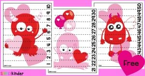 Valentine Monster Counting Strip Puzzles for math centers