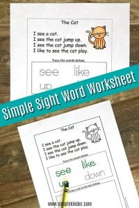 Kindergarten Sight Word Cat Story Worksheet - Simply Kinder