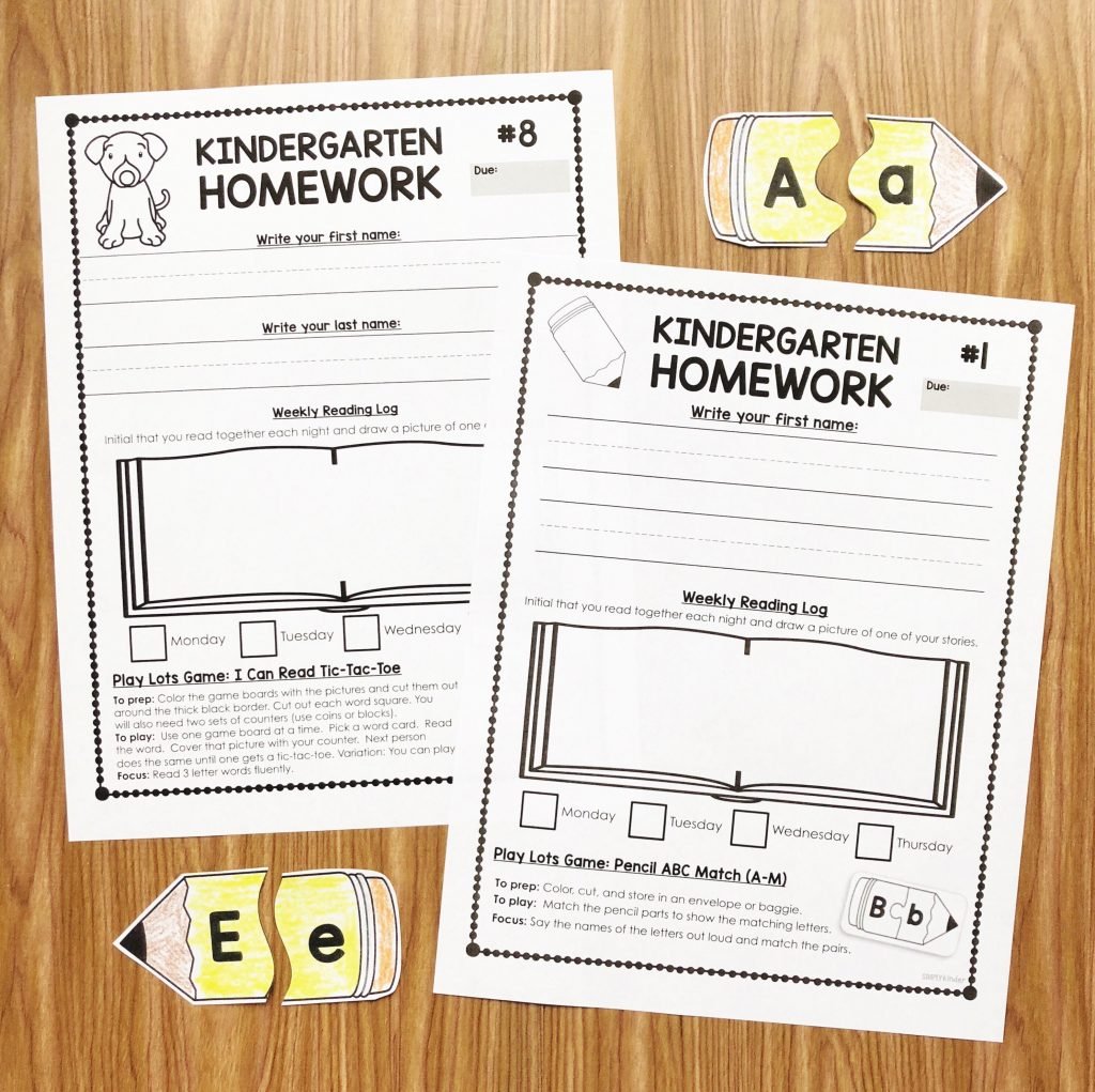 Kindergarten Homework - First Quarter - Simply Kinder