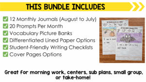 Writing Prompts Journals, Monthly Writing Papers Activities, Sentences ...