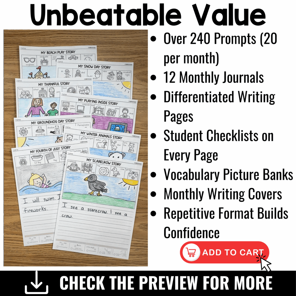 Writing Prompts Journals, Monthly Writing Papers Activities, Sentences ...
