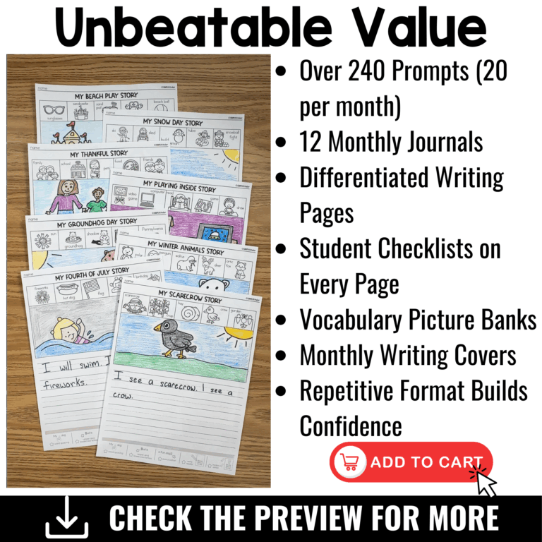 Writing Prompts Journals, Monthly Writing Papers Activities, Sentences ...