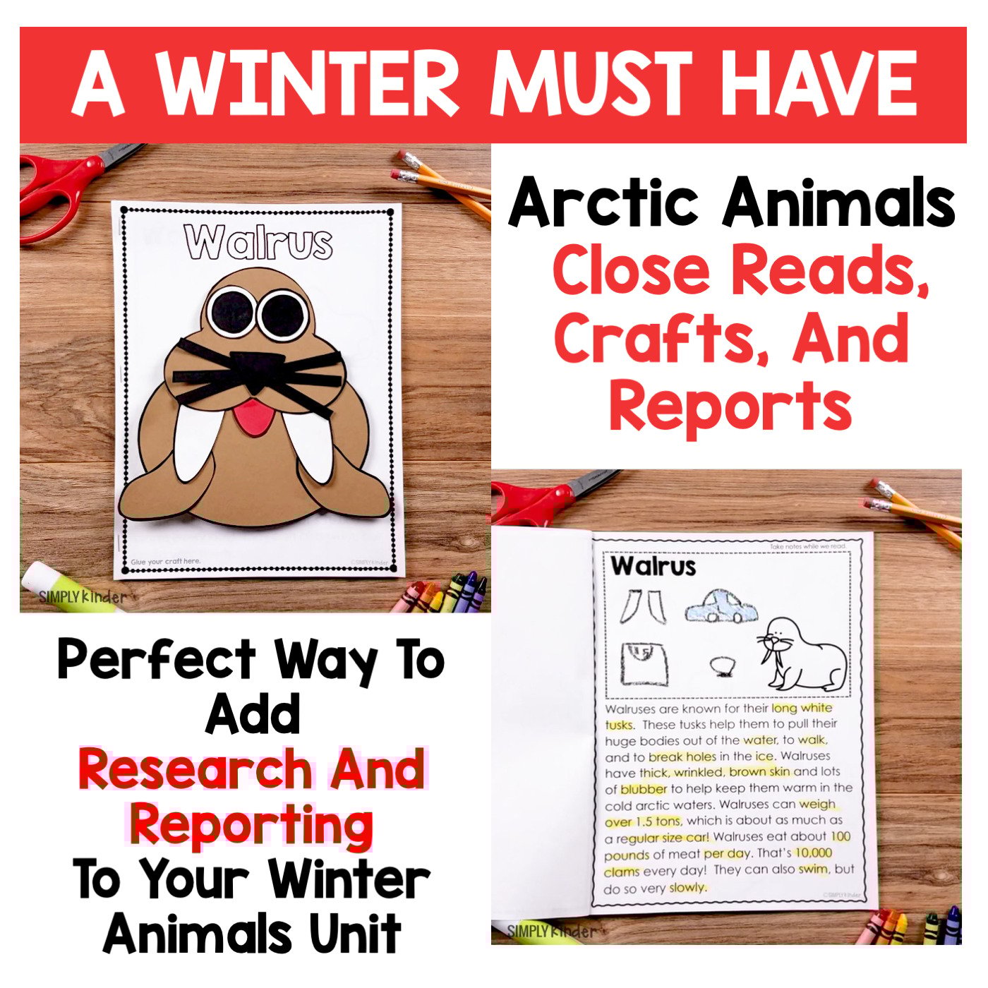 Arctic Animals Unit Kindergarten Research w/ Crafts, Close Reads ...