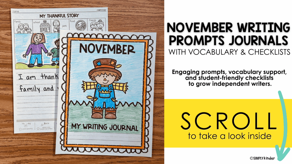 November Writing Prompts, Kindergarten, 1st & 2nd Grade, Vocabulary ...