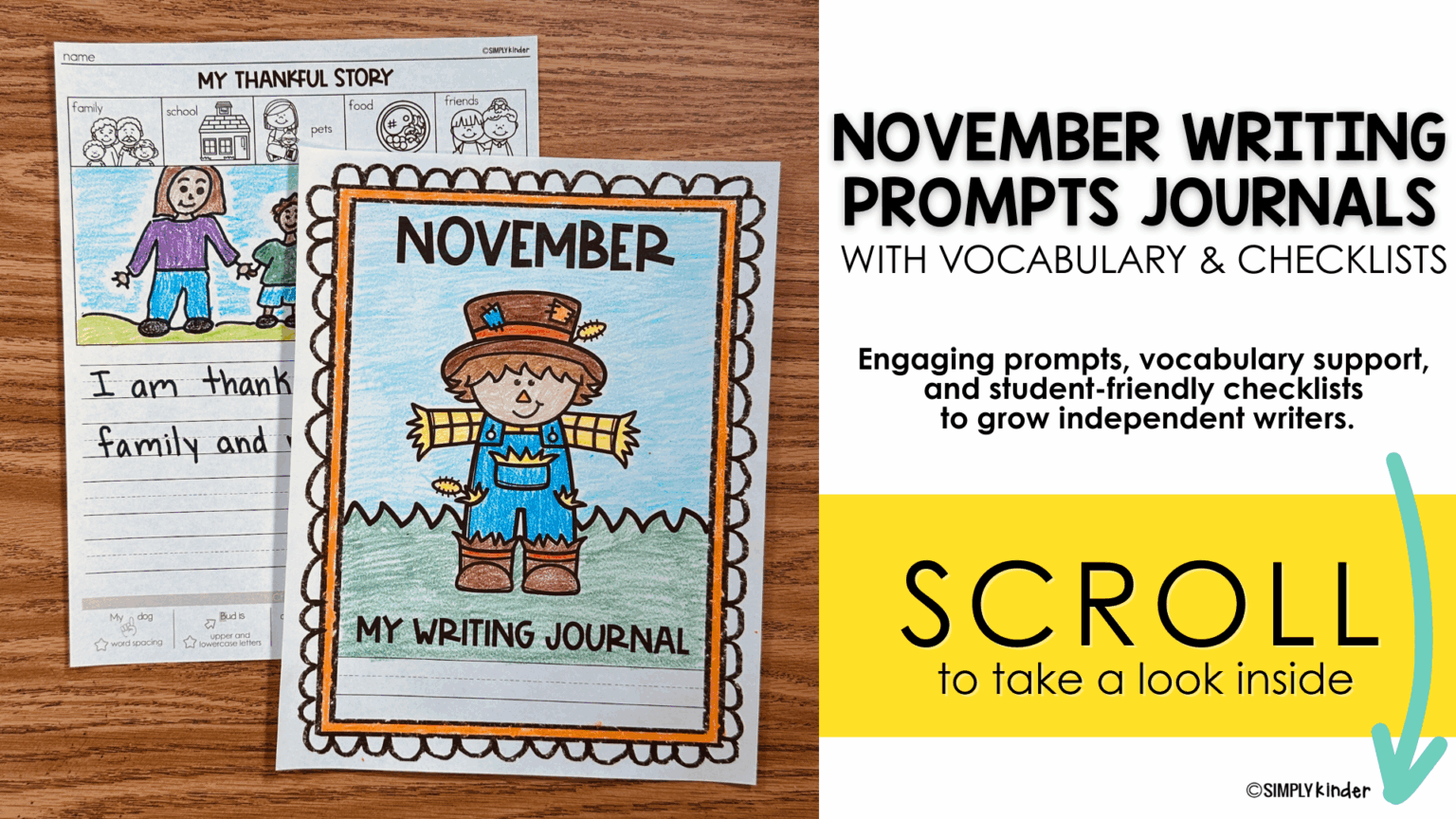 November Writing Prompts, Kindergarten, 1st & 2nd Grade, Vocabulary ...