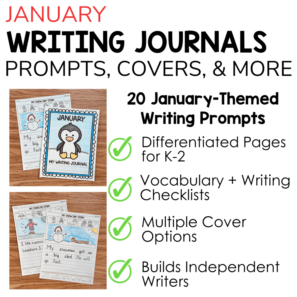 January Writing Prompts, Kindergarten, 1st & 2nd Grade, Vocabulary ...