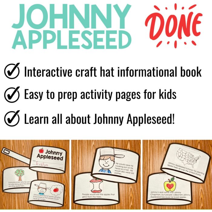 Johnny Appleseed Hat Craft Book, Johnny Appleseed Activities & Writing ...
