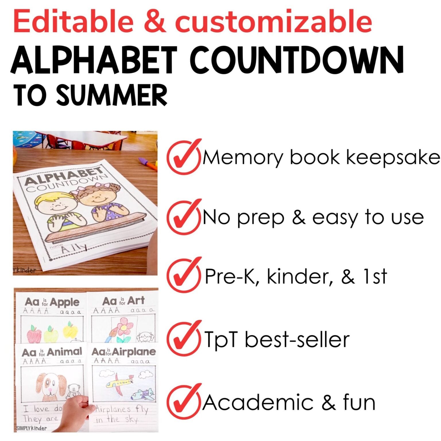 Editable Alphabet Countdown to Summer, Memory Book, Countdown Last Day ...