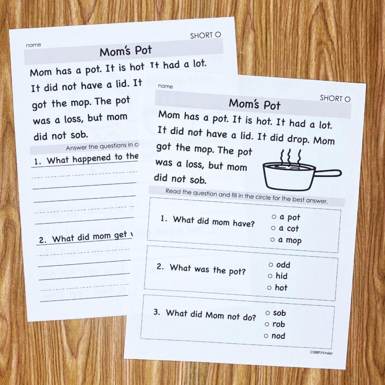 Short O Fluency Passages Kindergarten - Simply Kinder