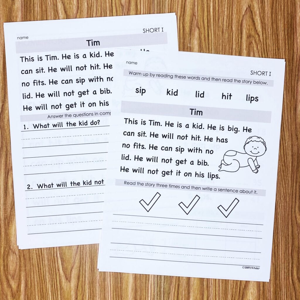 Short I Fluency Passages Kindergarten - Simply Kinder