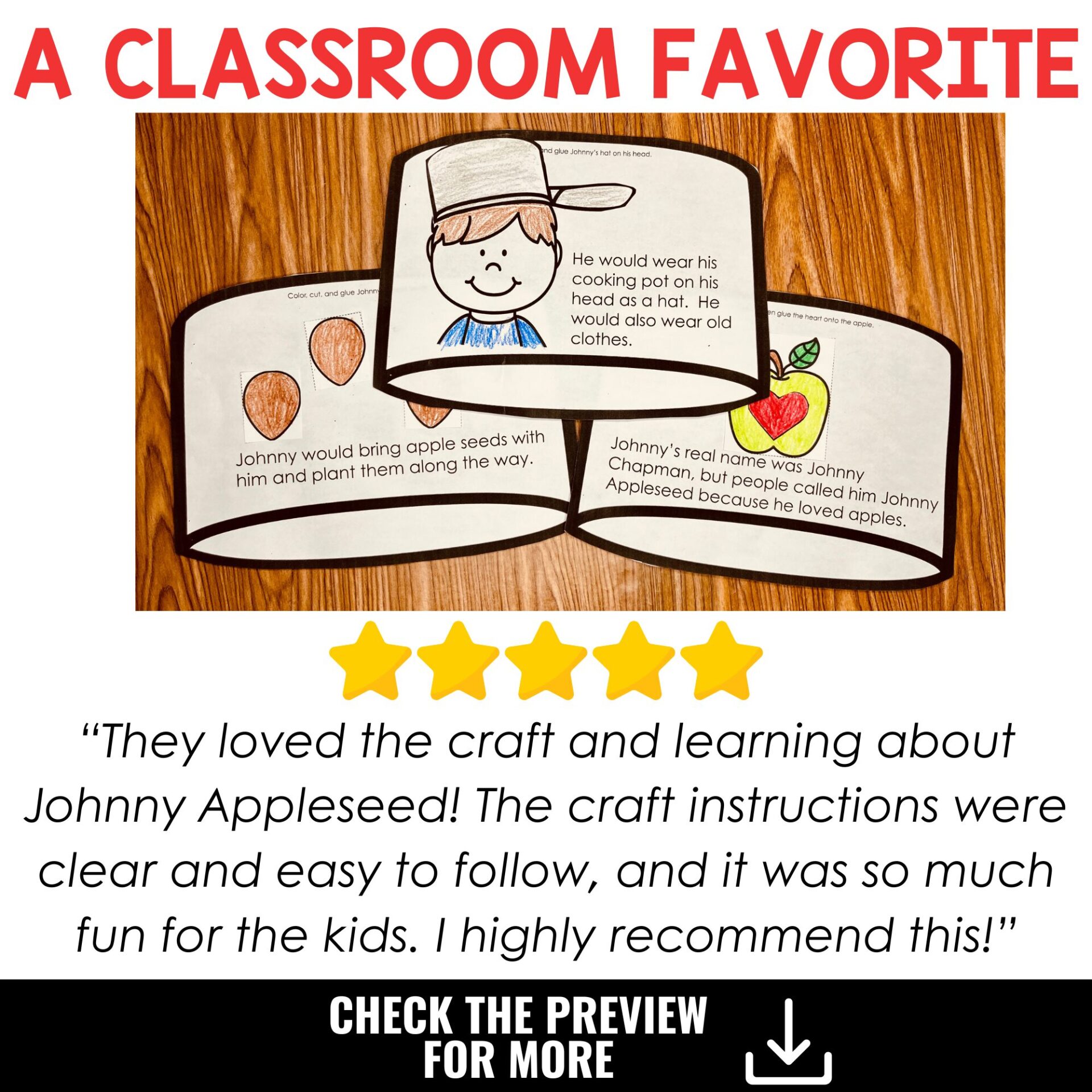 Johnny Appleseed Hat Craft Book, Johnny Appleseed Activities & Writing ...