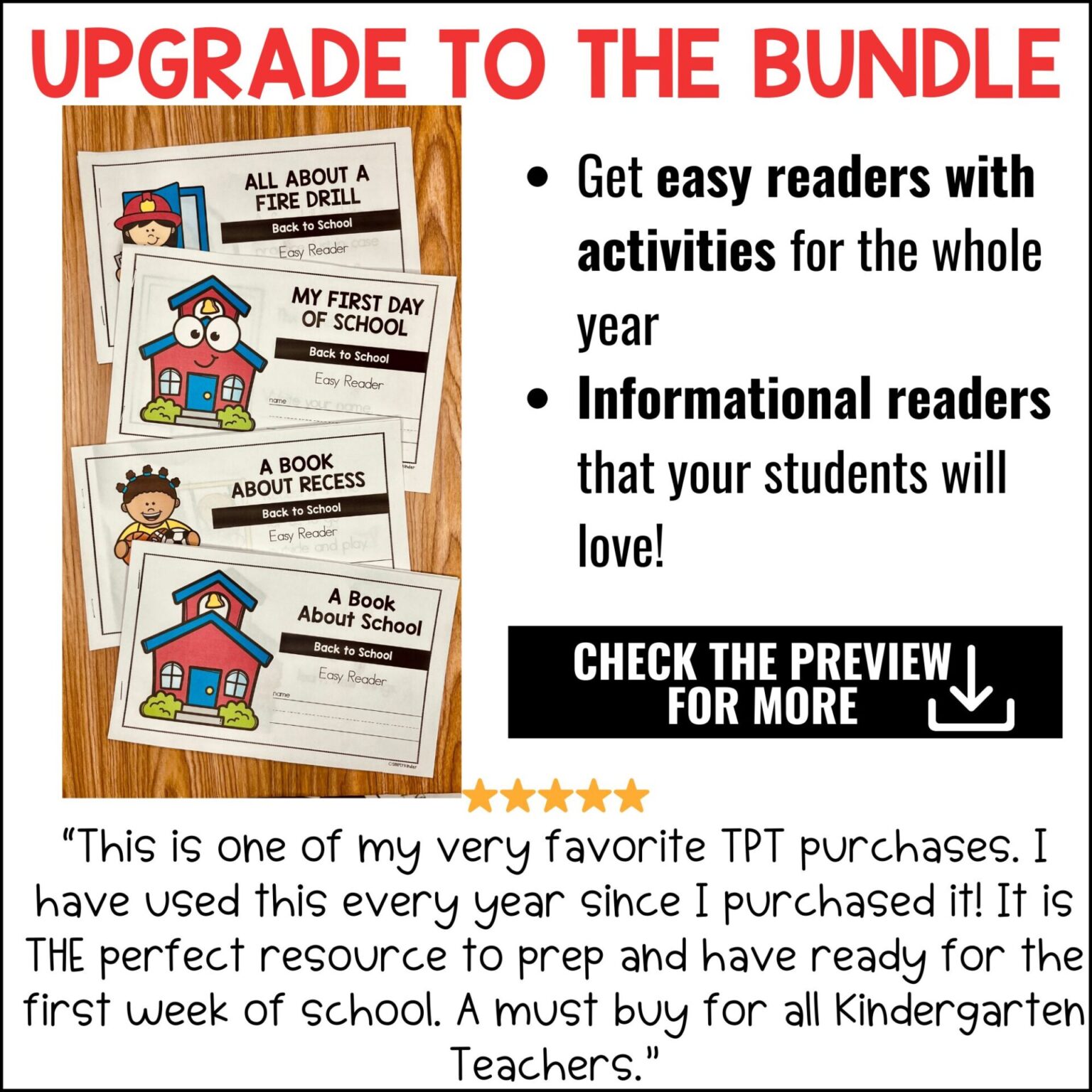 Back to School Readers with Activities for Kindergarten: First Day ...