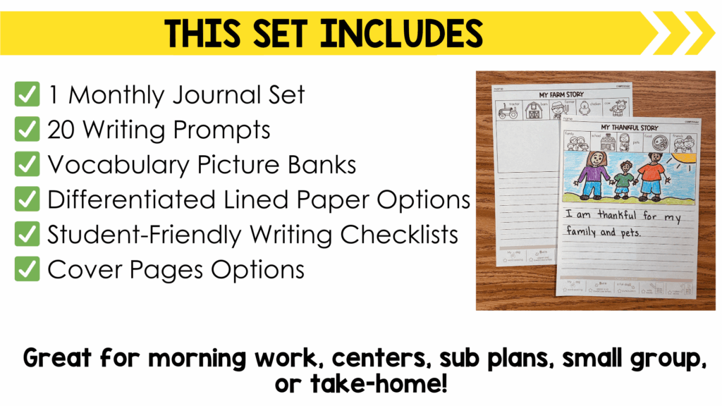November Writing Prompts, Kindergarten, 1st & 2nd Grade, Vocabulary ...