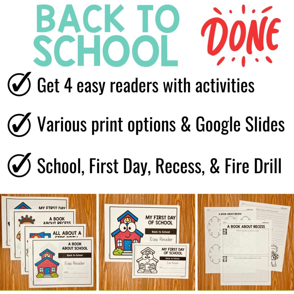 Back to School Readers with Activities for Kindergarten: First Day ...