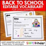 Back to School Vocabulary for Little Learners (Editable) - Simply Kinder