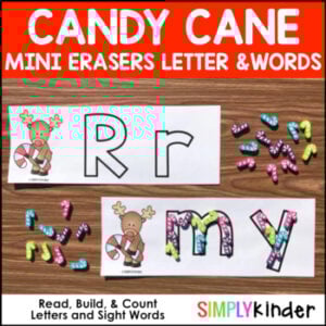Candy Cane Reindeer Mini Eraser Letters and Words - Simply Kinder