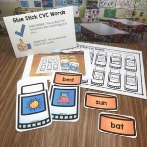 Glue Stick CVC Words - Kindergarten Center - Simply Centers - Simply Kinder
