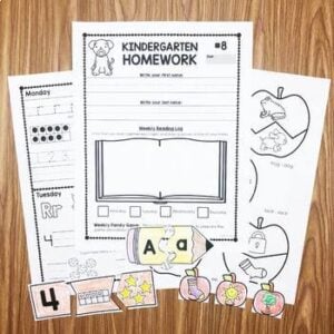 Kindergarten Homework - First Quarter - Simply Kinder