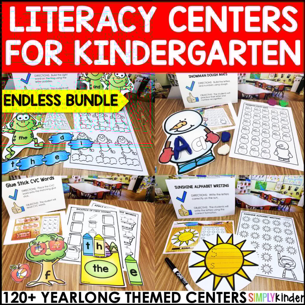 Kindergarten Literacy Centers-Themed Fall, Winter, Spring, Summer ...