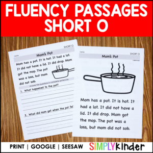 Short O Fluency Passages Kindergarten - Simply Kinder