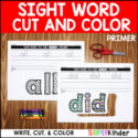 Sight Word Cut and Color - Primer Words - Simply Kinder