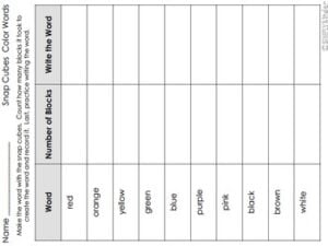 Snap Block Center - Color and Number Words - Simply Kinder