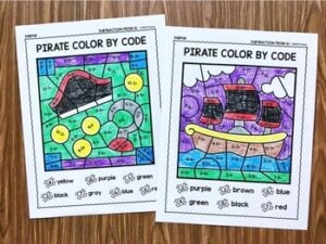 Subtraction Color By Code - Pirate Math - Simply Kinder