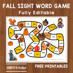FREE Printable Sight Word Game To Make For Fall - Simply Kinder