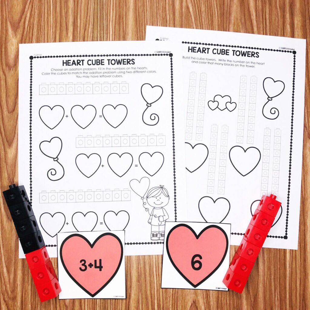 Valentine Cube Tower Math Center - Simply Kinder