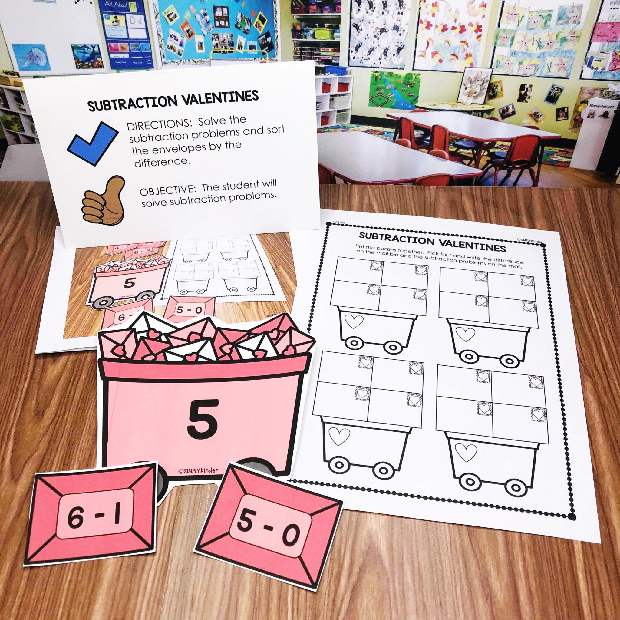 Valentine Subtraction Center - Simply Kinder