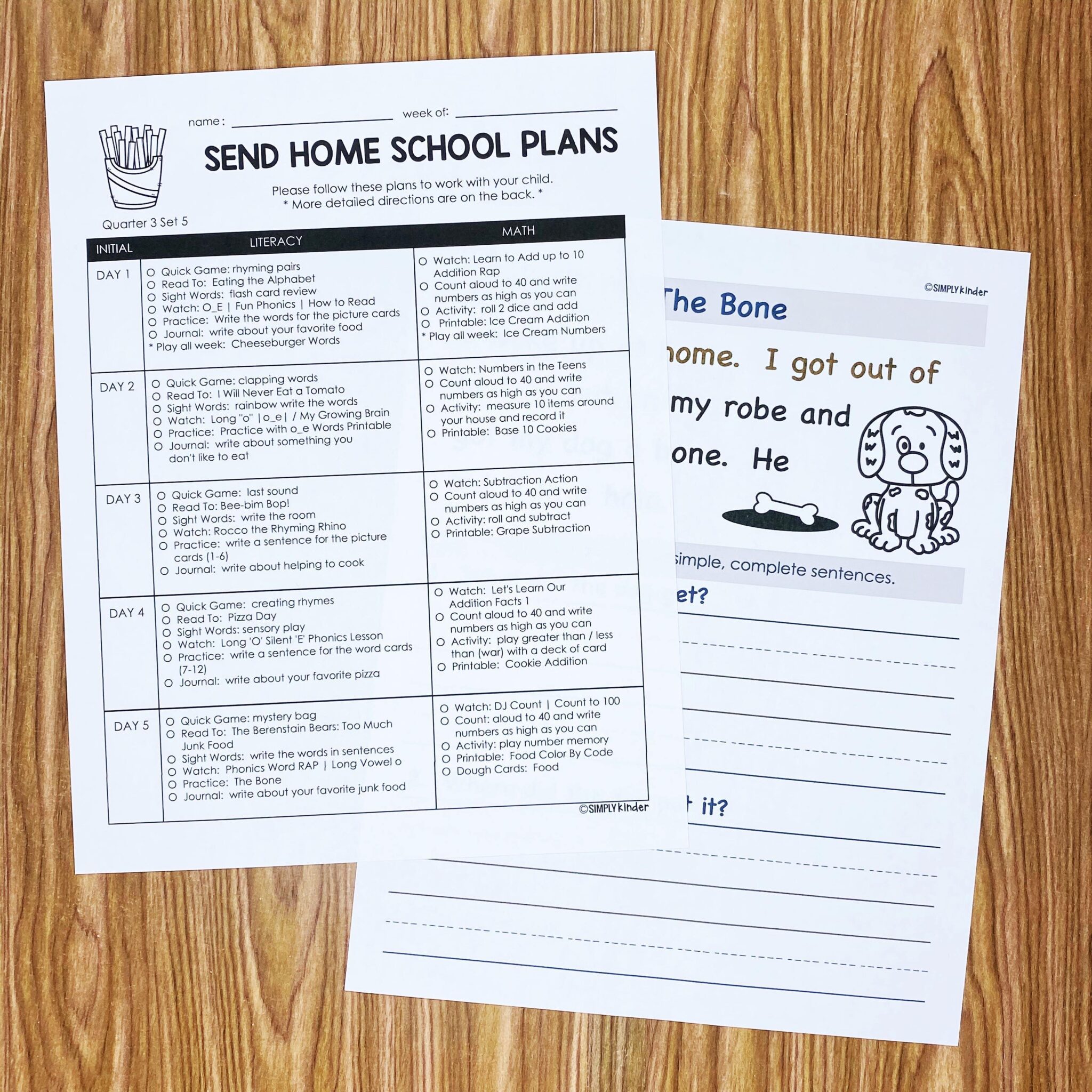 Send Home Sub Plan Kinder 3rd Quarter Weeks 4-6 - Simply Kinder