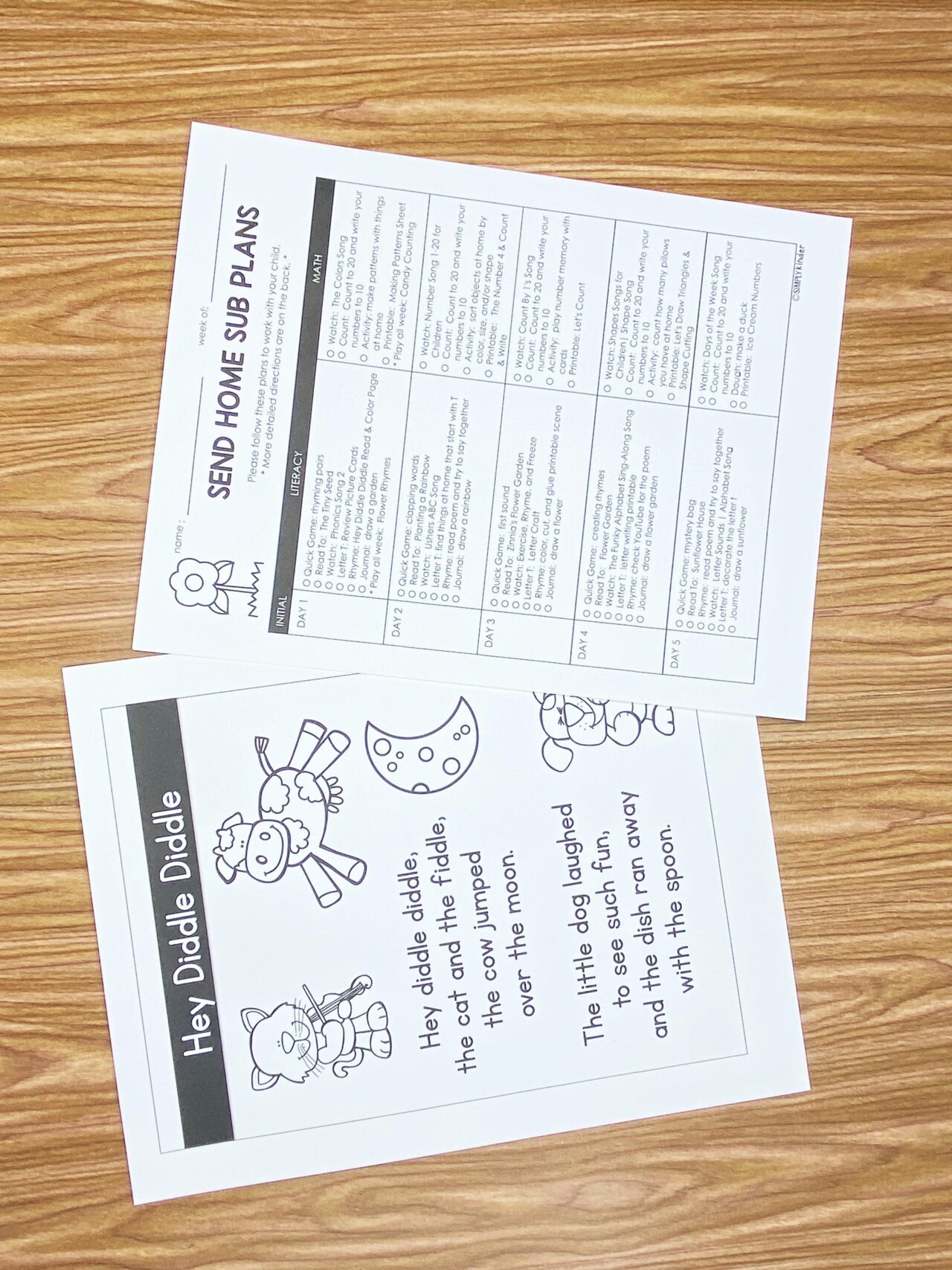 Send Home Sub Plans PRESCHOOL Set 2 : 2 Full Editable Weeks - Simply Kinder