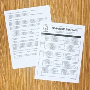 Send Home Sub Plans (Editable) FIRST Set 2 - Simply Kinder