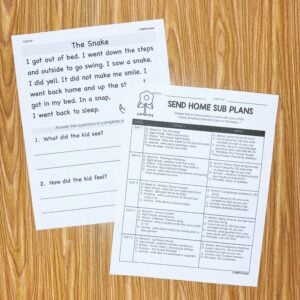 Send Home Sub Plans (Editable) FIRST Set 2 - Simply Kinder