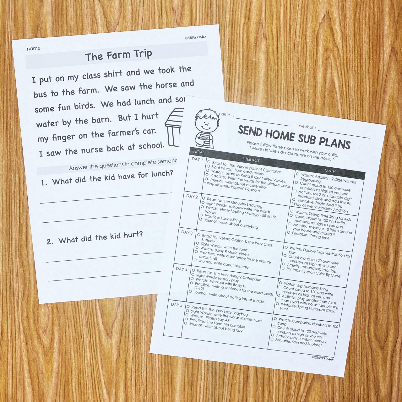 Send Home Sub Plans (Editable) FIRST Set 3 | Distance Learning - Simply ...
