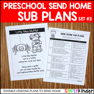 Send Home Sub Plans PRESCHOOL Set 3 (Editable) - Simply Kinder