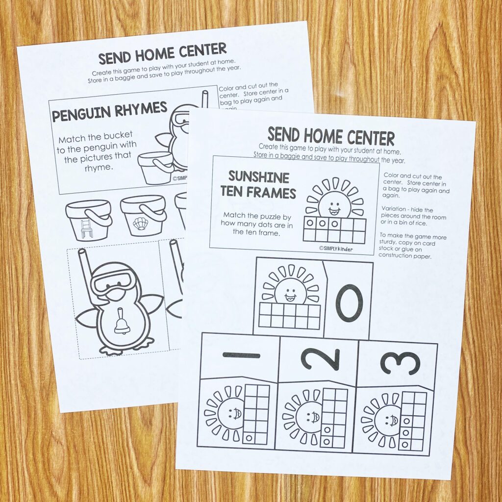 Send Home Sub Plans Preschool Set 5 - Simply Kinder