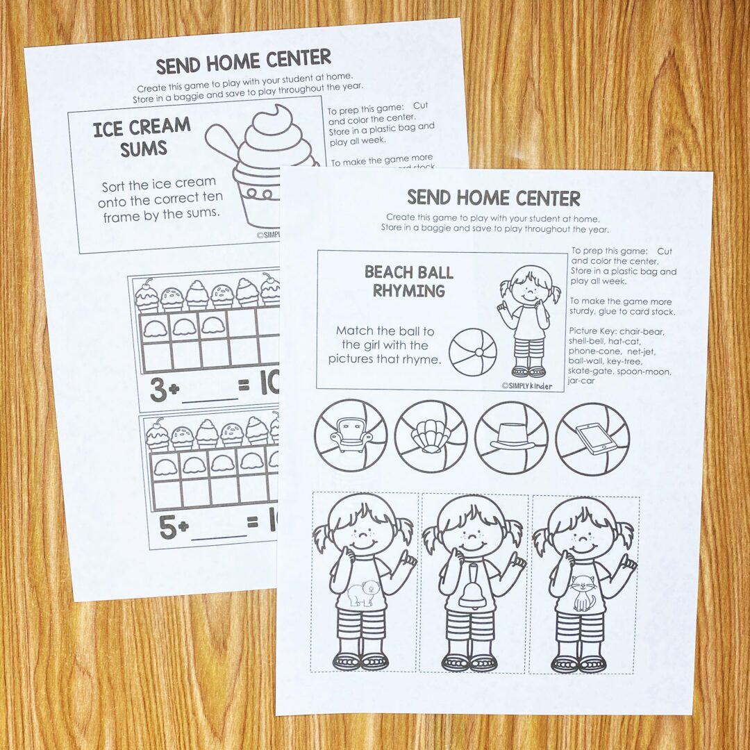 Send Home Sub Plans Kinder Set 7 - Simply Kinder