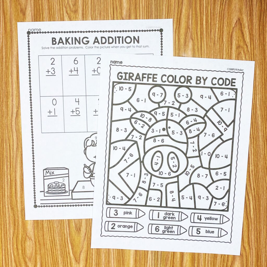 Send Home Sub Plans Kinder Set 7 - Simply Kinder