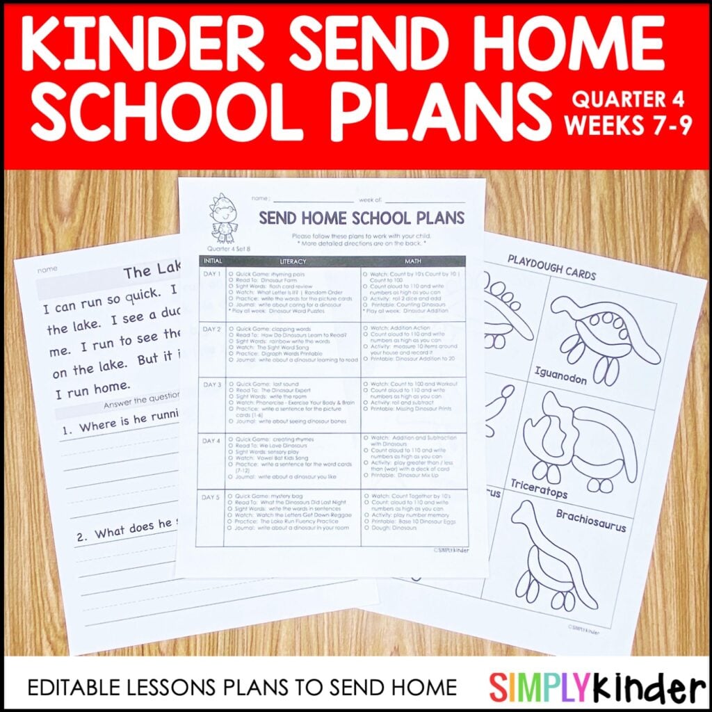 Send Home School Plans Kinder | Quarter 4 Weeks 7-9 - Simply Kinder