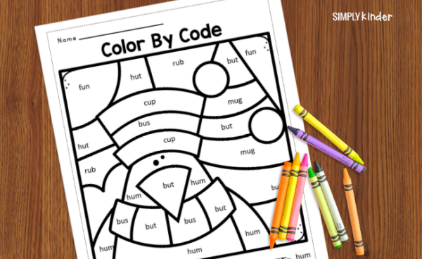 Free Winter Color By Code Worksheets: CVC Words - Simply Kinder