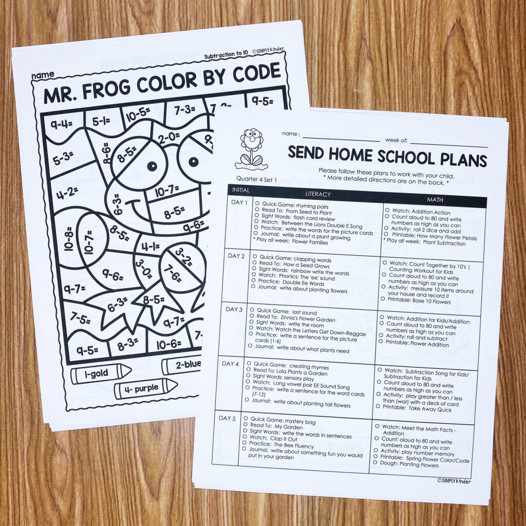 Send Home School Plans Fourth Quarter Kindergarten - Simply Kinder