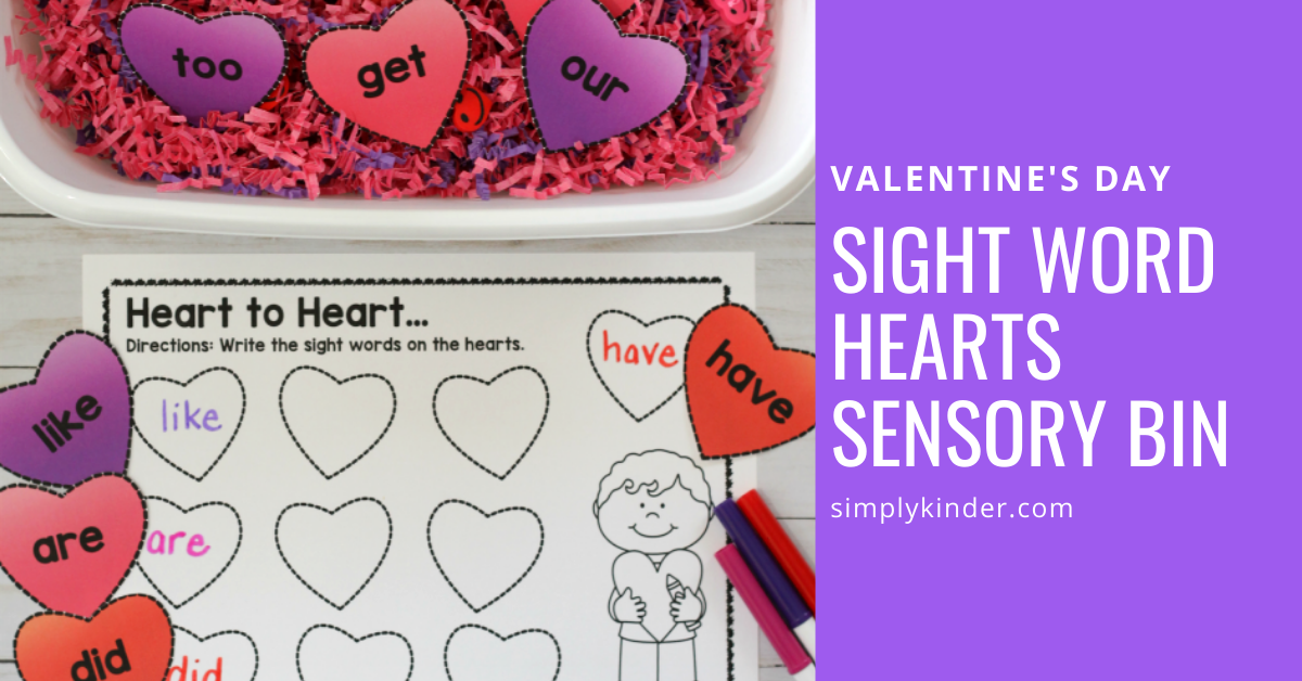 Sight Word Hearts Sensory Bin - Simply Kinder