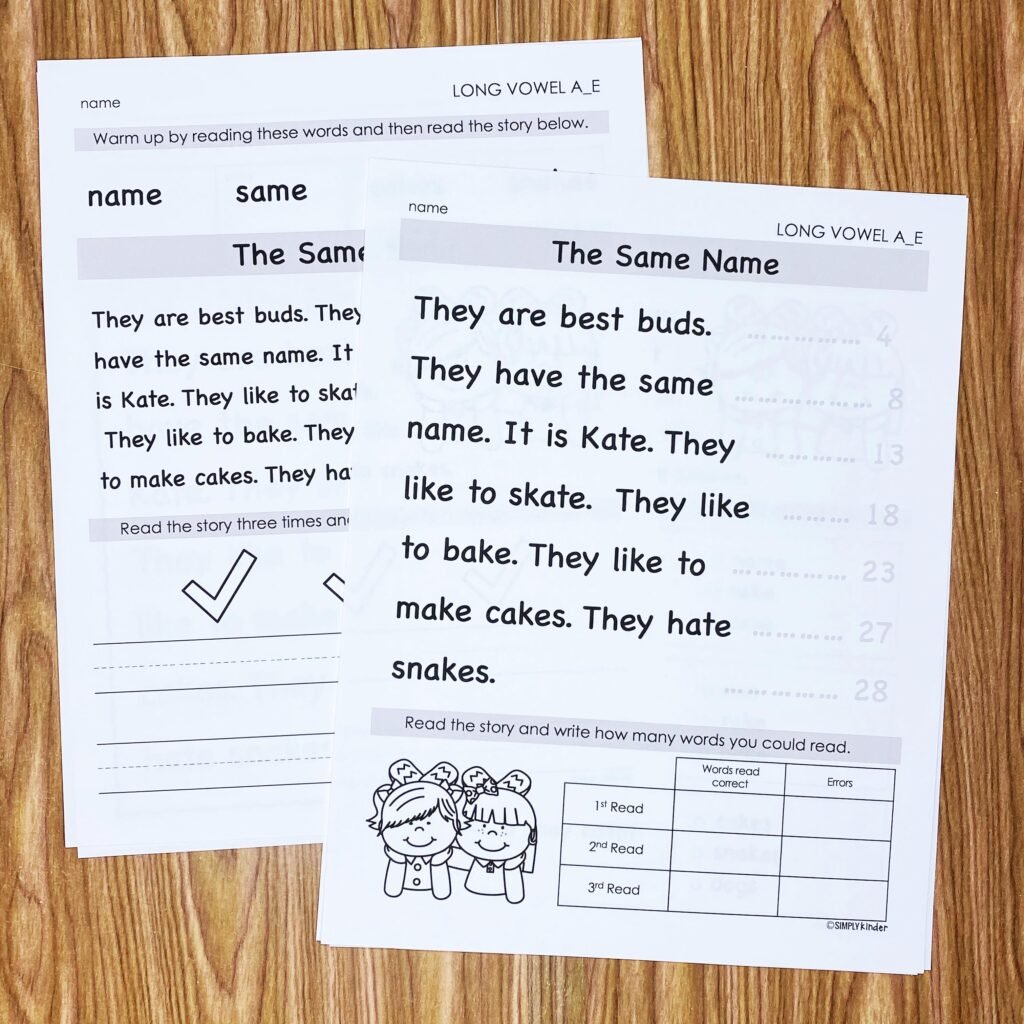 Long A Fluency Passages : Kindergarten & First Grade - Simply Kinder