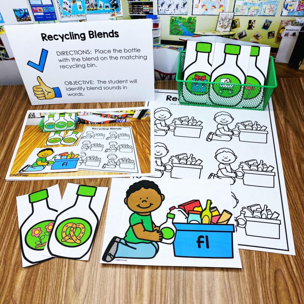 Recycling Blends Literacy Center for Kinder and First - Simply Kinder