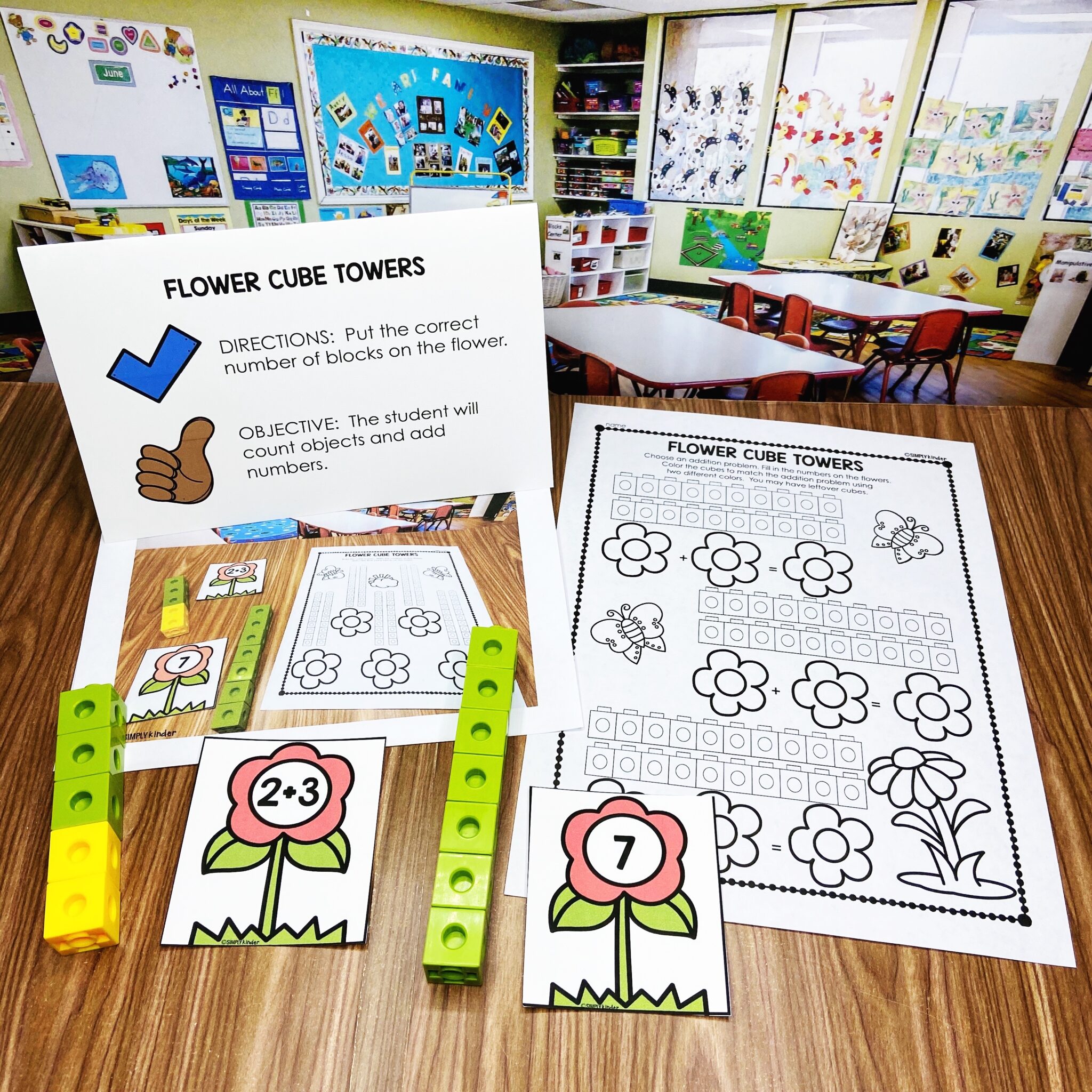 Flower Cube Tower Math Center - Simply Kinder